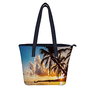 Beautiful Beach Women's Tote Bag PU Leather Shoulder Bag Handbags Purse For Work Shopping Travel