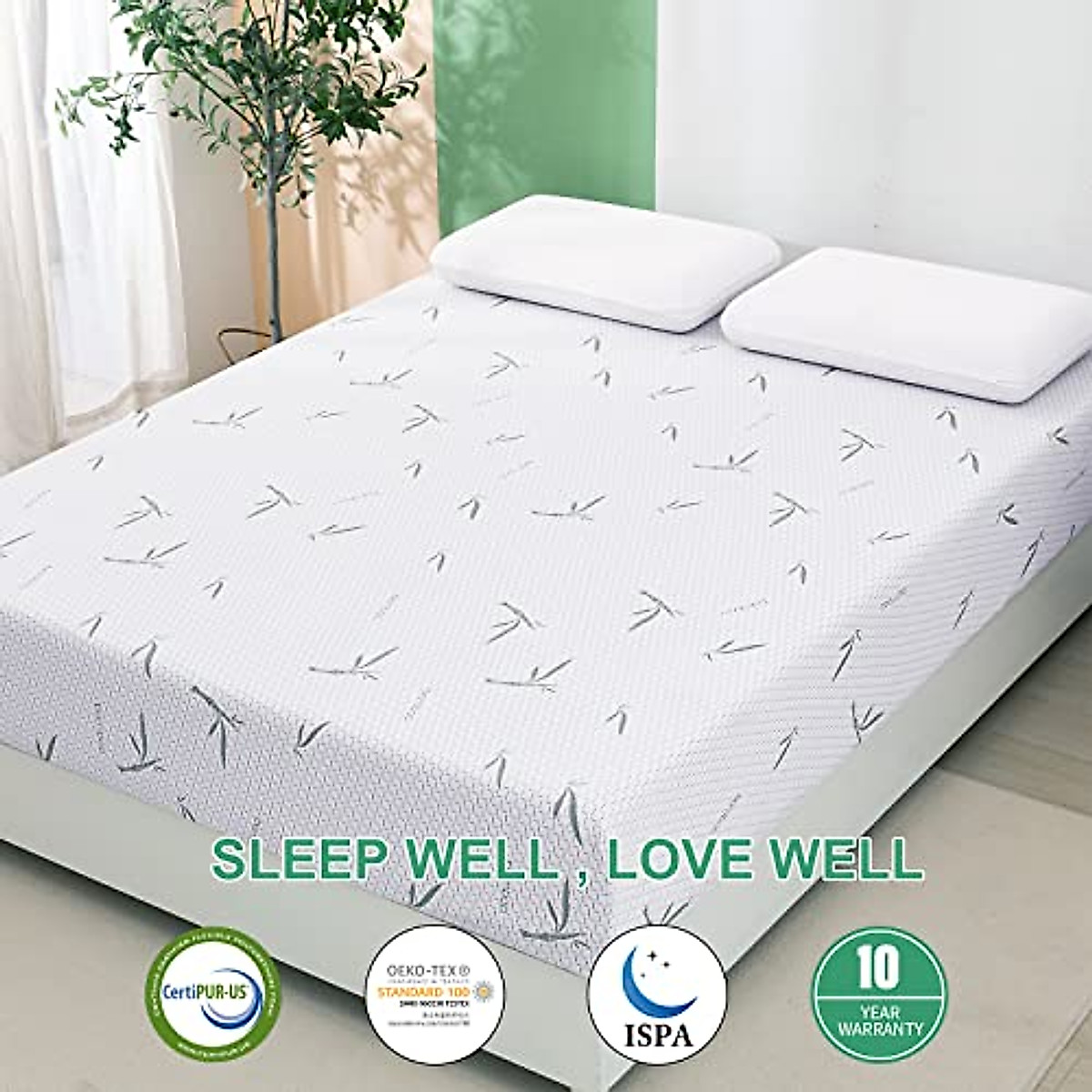MUUEGM Twin XL Mattress 6 Inch,Green Tea Gel Memory Foam Mattress with Bamboo Cover,Mattress in a Box,Medium Feels,Breathable Bed Mattresses with CertiPUR-US Certified,USA