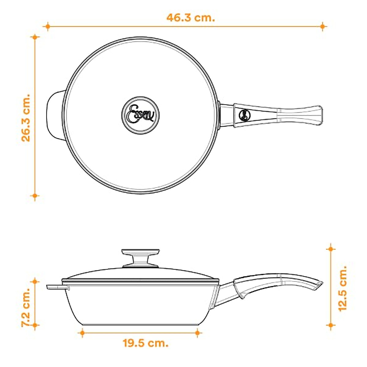 Essen 2524 Terra Sauté Pan - Contemporary Line - Cast Aluminum with Nova Trimium Nonstick Coating - for 4-5 Servings - Even and Healthy Cooking - Argentinian brand Essen now in the United States.