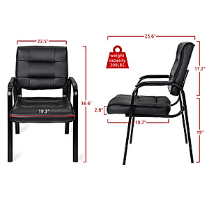 SUPER DEAL Office Guest Chair Bonded Leather Executive Side Chair Reception Chair with Solid Metal Frame Home Office Furniture