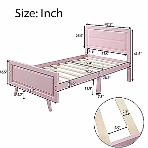 RIDFY Wood Twin Bed Frame with Headboard/Footboard, Modern Platform Camas Frame, Wood Slat Support Mattress Foundation/Noise Free/No Box Spring Needed/Easy Assemble (Pink)