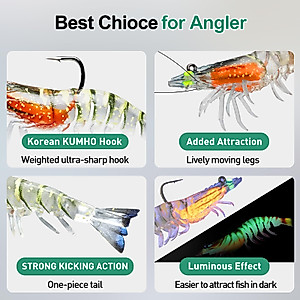 TRUSCEND Pre-Rigged Fishing Jigs, 1:50 Super Durable TPE Bass Fishing Lures, Well-Made Lifelike Soft Shrimp Swimbait, Weedless MarshSwamp Fishing Lure for Trout Crappie Walleye, Keep Separately!