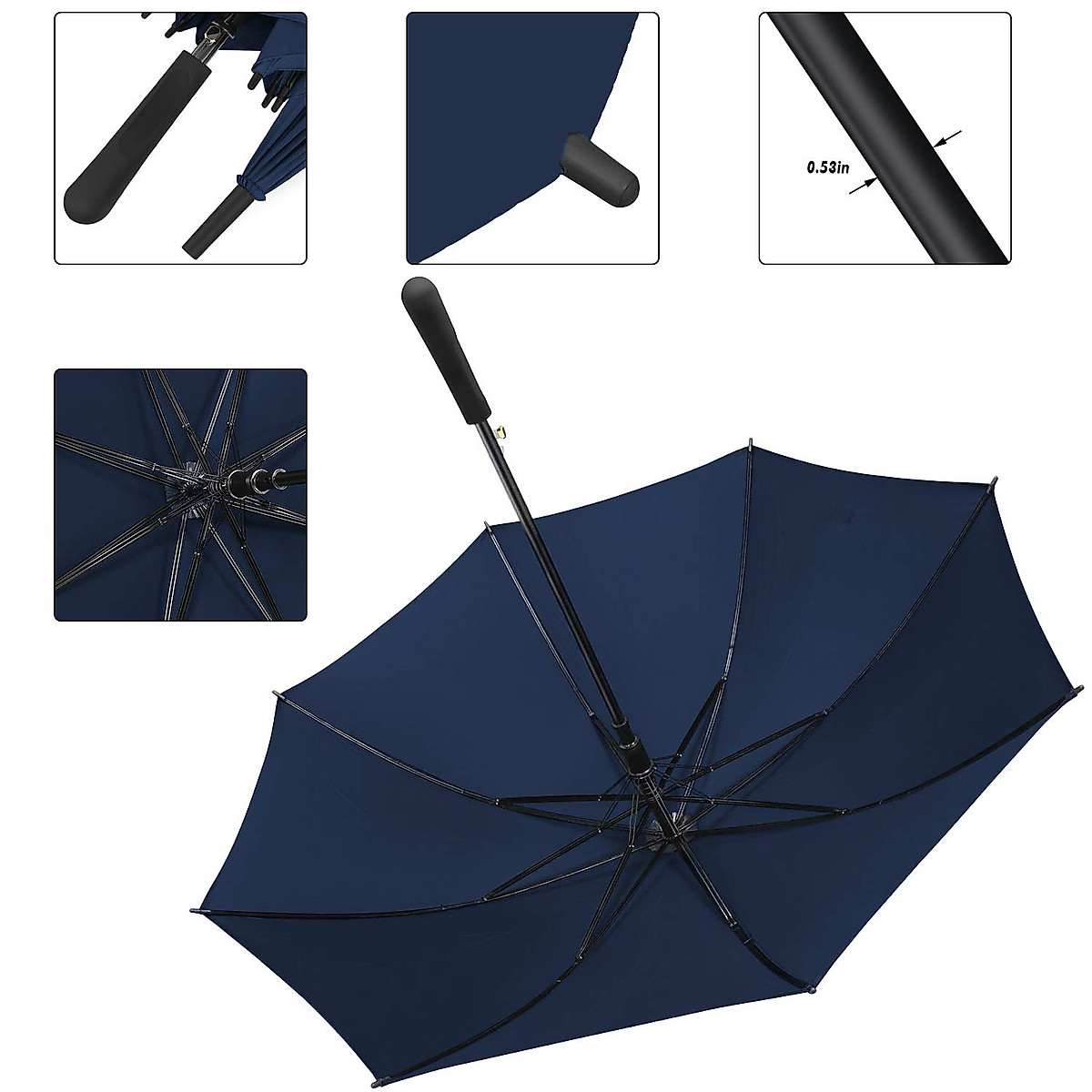 TOPULORS 43 In Long Stick Umbrella for Men and Women, Automatic Open, Double Strong Umbrella Bone for Outdoor Use, Rain & Wind Resistant Umbrellas-Purplish Blue