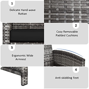 HAPPYGRILL 4 PCS Patio Conversation Set with Soft Cushions Rattan Furniture Set with PE Wicker Coffee Table & Sofa Chairs for Garden Poolside Porch Backyard