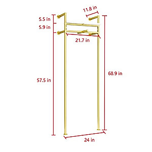 WFDERAN Modern Clothing Store Square Tube Garment Rack,1-Tier Wall Mounted Storage Clothes Shoe Bag Hanging Shelves,Retail Shop Clothes Display Stands (24" L, Gold with Wood)