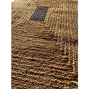 Durrie India Hand Woven Jute Braided Rug 6' x 4' Natural Box Pattern Farmhouse Accent Rugs for Living Room, Kitchen, Bedroom Area Rug (72x48 Inches)