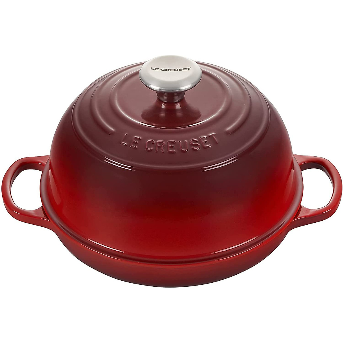 Le Creuset Signature Enameled Cast Iron 9.5"/1.75qt. Bread Oven - Cerise w/Additional Engraved Personalized Stainless Steel Knob