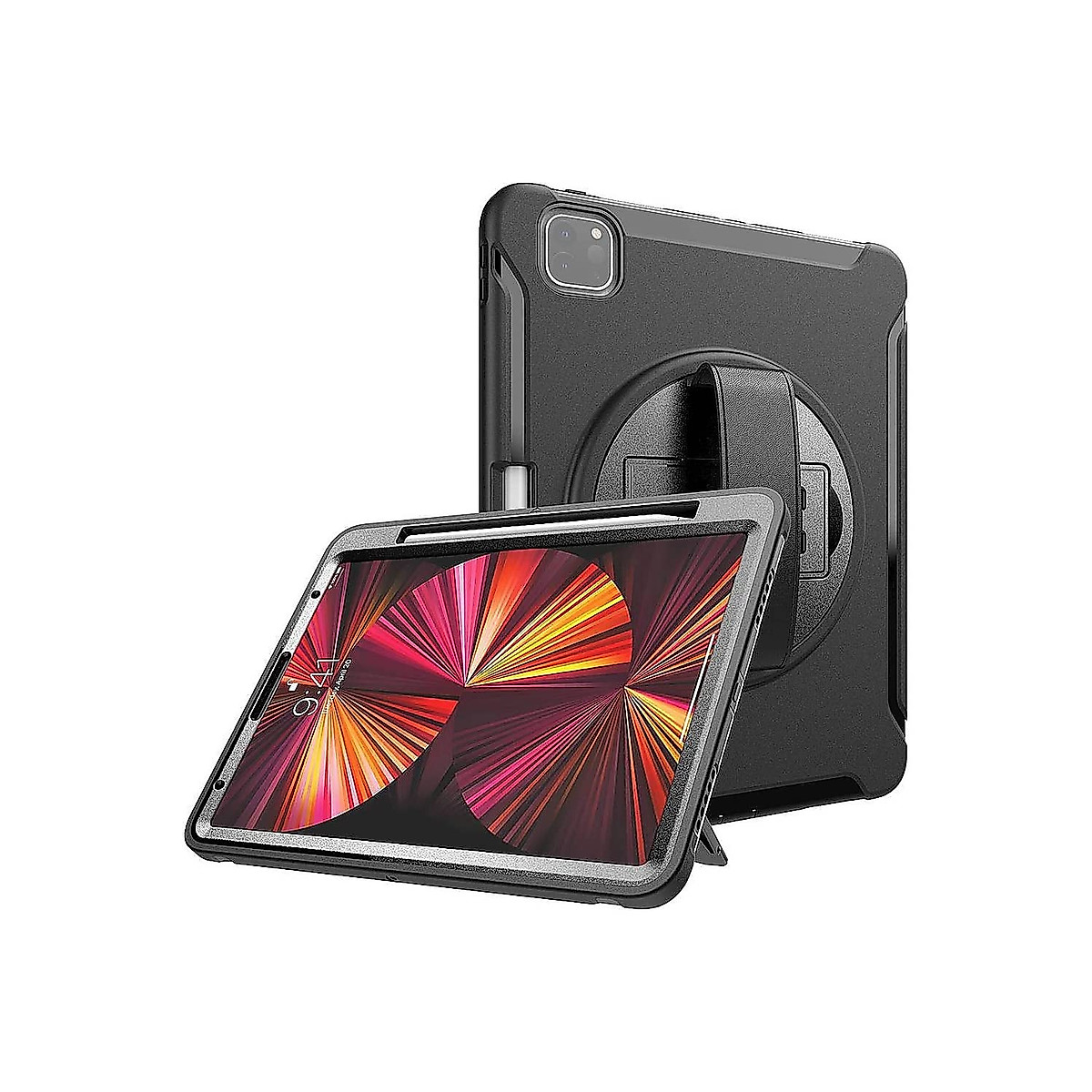 SaharaCase Protection Hand Strap Series Case for Apple iPad Pro 11" (3rd Generation 2021 & 4th Generation 2022) [Shockproof Bumper] Heavy Duty Rugged Protection Antislip Integrated Kickstand - Black