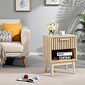 JoanKaren Boho Nightstand Set of 2, Farmhouse Small End Table, Bed Side Table with Drawer, Modern Wood Night Stand Bedside Table with Open Shelf for Bedroom, Living Room and Small Spaces (Natural)