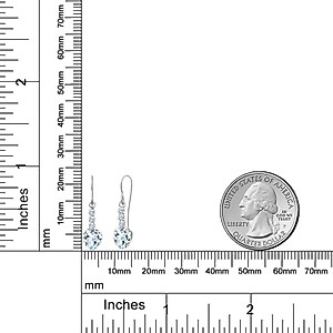 Gem Stone King 925 Sterling Silver Sky Blue Aquamarine and White Moissanite French Wire Dangle Earrings For Women (1.69 Cttw, Gemstone March Birthstone, Heart Shape 6MM)