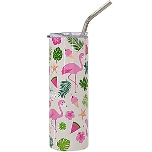 Siesta Drinkware - Personalized 20oz Mermaid and Sea Skinny Tumbler - Silicone Nonslip bottom and Double wall Vacuum Insulated - Stainless Steel (Flamingo)