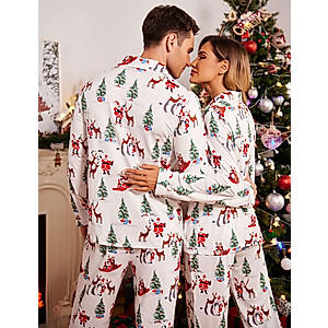 Ekouaer Christmas Family Matching Pajamas Long Sleeve Button Down Pj Set Festival Party Sleepwear,White Pattern,Women,L