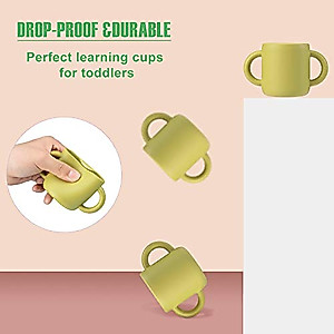 3 Pieces Silicone Training Cup for Infants 2 Handled Toddlers Open Cup Reliable Baby Learning Cup for Baby, Helps Infant Develop Independent Drinking Skills Fast (Pink, Yellow, Green)