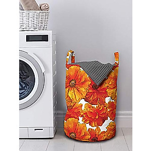 Ambesonne Orange Laundry Bag, Big Flourishing Bohemian Poppies on The Antique Background Graphic Design, Hamper Basket with Handles Drawstring Closure for Laundromats, 13" x 19", Burnt Orange White