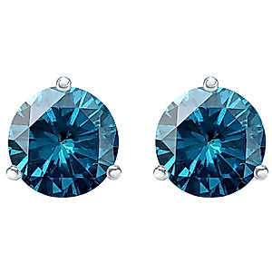 Houston Diamond District 3/4 Carat Total Weight Blue Diamond Solitaire Stud Earrings Pair 14K White Gold Popular Premium Collection 3 Prong Screw Back