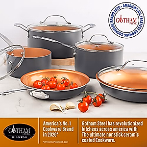 GOTHAM STEEL Pro Hard Anodized Pots and Pans 13 Piece Premium Cookware Set, Brown & Mini Egg and Omelet Pan with Ultra Nonstick Titanium & Ceramic Coating - 5.5", Dishwasher Safe, Stay Cool Handle