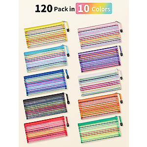 JARLINK 120 Pack Mesh Zipper Pouch, Zipper Pouch bulk in 10 Colors, Multipurpose Travel Zipper Bags for Organizing Makeup Essentials, Travel Accessories, Office, School and Teacher Supplies