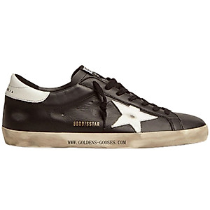 Golden Goose Super-Star Leather Upper Shiny Leather Star and Heel Mens Distressed Sneaker - 41 Black