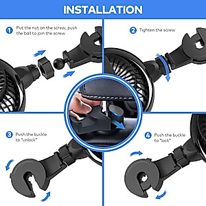 LEMOISTAR Battery Operated USB Car Fan,Electric Cooling Fan with 4 Speed,360 Degree Rotatable Backseat Car Fan,5V Cooling Air Small Personal Fan for Car,Rear Seat Passenger Dog etc(Hook)