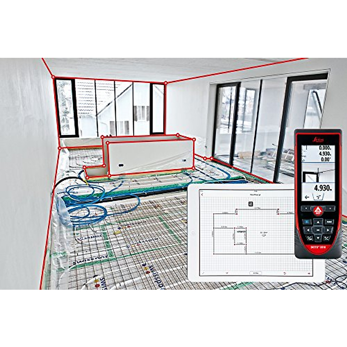 Leica DISTO S910 Pro Pack 984ft Range Laser Distance Measurer Pro Kit, Point to Point Measuring, Hard Case, TRI70 Tripod, FTA360S Adapter, Red/Black