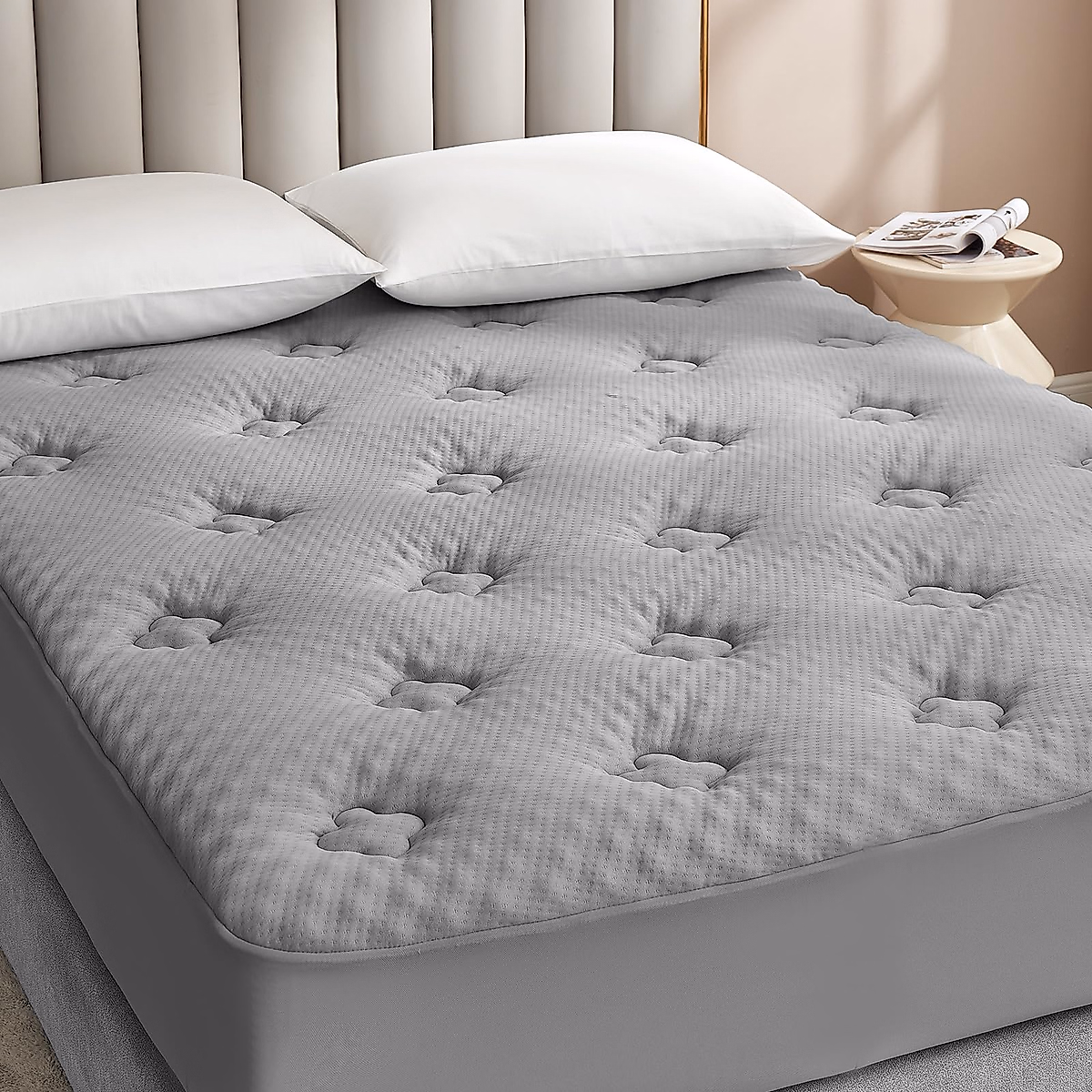 Hansleep Memory Foam Mattress Pad California King, Pillow Top Mattress Topper Cal King for Back Pain Relief with Egg Crate Gel Foam, Breathable Mattresses Cover with Deep Pocket, 78" x 80", Light Grey
