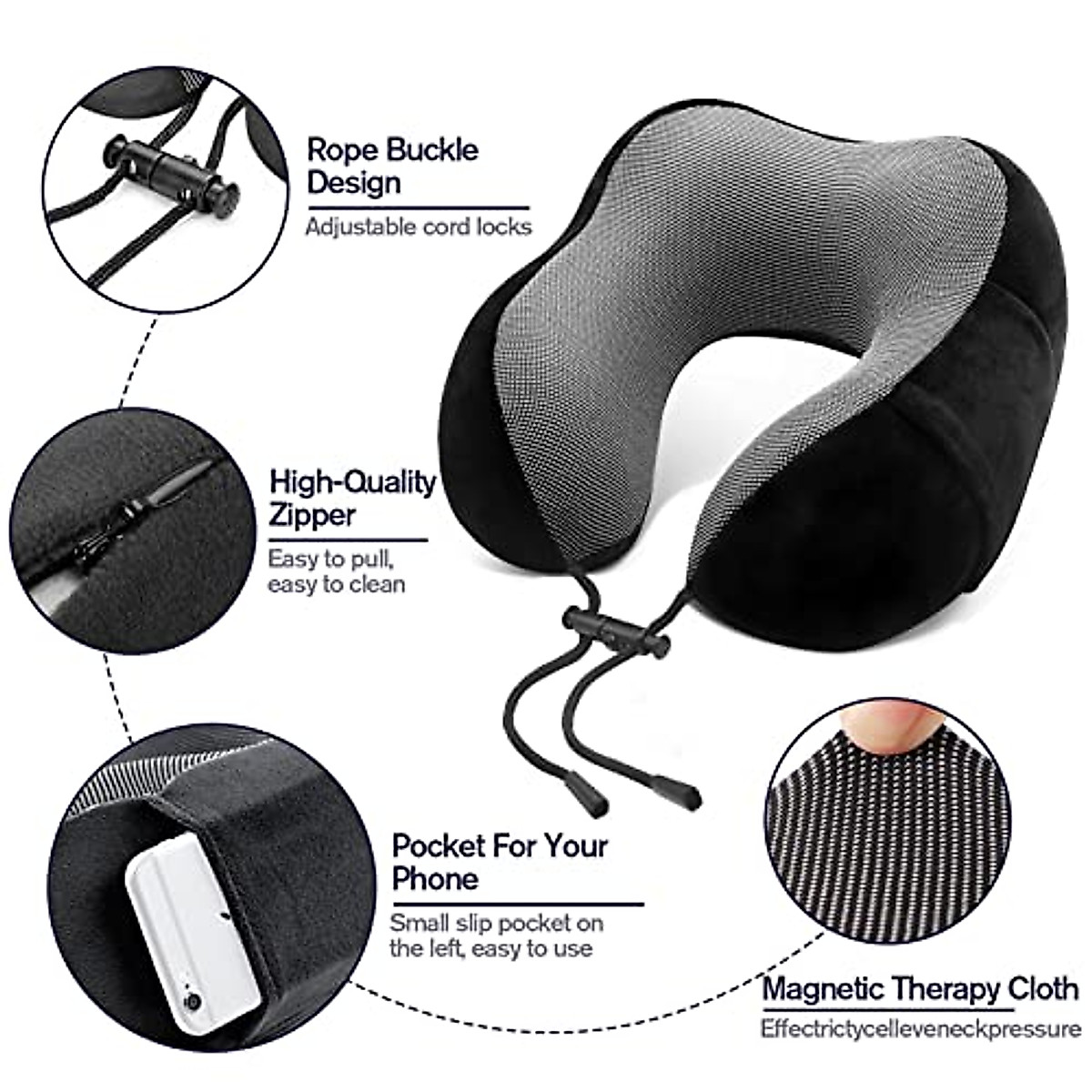 Leaflai Travel Pillow 100% Memory Foam Pillow, Neck Pillow for Airplane, Neck & Head Support Pillow for Airplane/Car/Office/Home, Travel Pillows Kit with Storage Bag, Sleep Mask and Earplugs