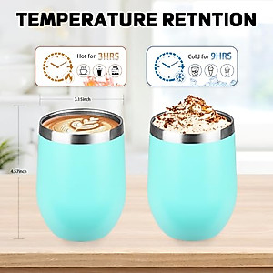 StarSpeed 12oz Wine Tumbler with lid, Stainless Steel Travel Mugs Stemless Double Wall Insulated Coffee Cup, Insulated Wine Glasses Travel Tumbler for Cold & Hot Drinks(Light Green, 1)