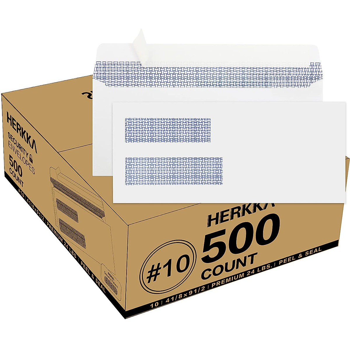 500#10 Double Window Security Business Mailing Envelopes - Perfect Size for Multiple Business Statements, Quickbooks Invoices, and Return Envelopes - Number 10 Size 4-1/8 x 9-1/2 - White - 24 LB
