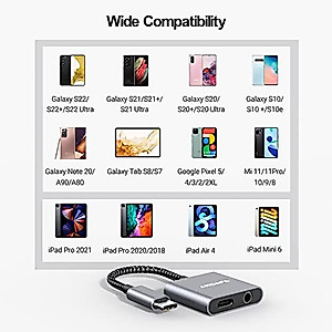 ANDAPA USB C to 3.5mm Headphone and Charger Adapter, 2-in-1 Type C to Aux Audio Jack Hi-Res DAC and PD Fast Charging Dongle Cable Compatible with Galaxy S22 S21 S20 S20+ Note 20,Pixel 6/5XL,ipad pro