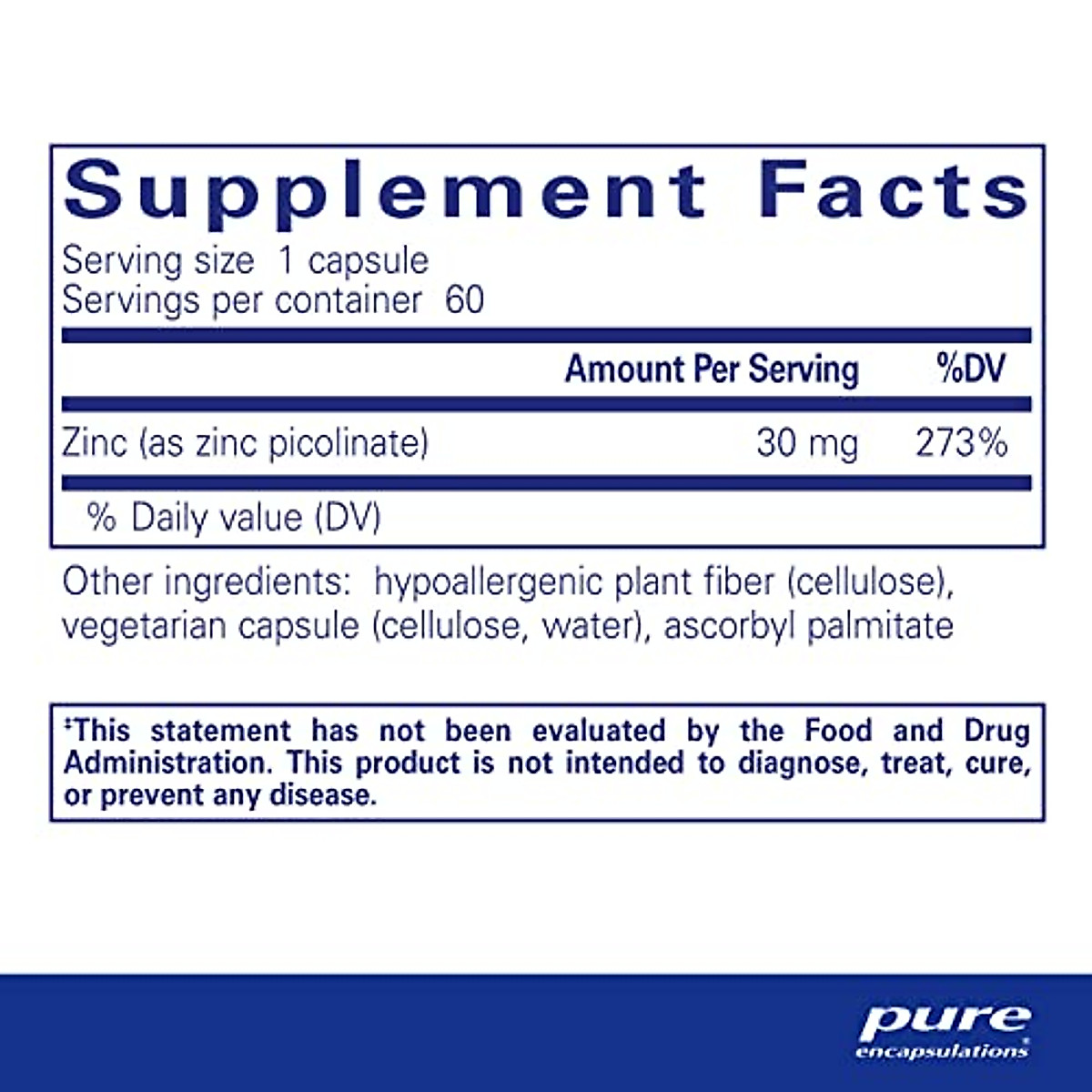 Pure Encapsulations Zinc 30 mg - Highly Absorbable - for Immune System Support - Zinc Picolinate - 60 Capsules