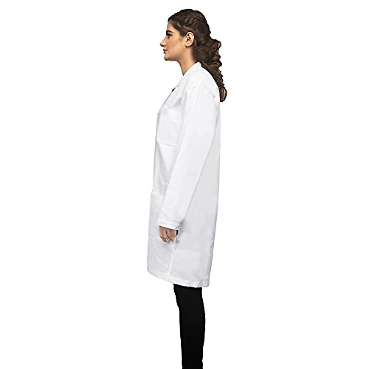 Oakias Cotton Blend Lab Coat for Women, Long Sleeve, 3 Pockets Long Professional Lab Coat, White (S-XL)