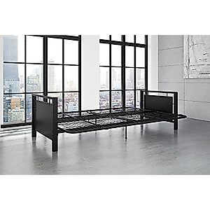 DHP Henley Metal Arm Futon Frame, Industrial Loft Design, Converts to Sleeper, Black Sturdy Metal