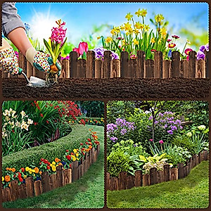 Wood Garden Edging Border with Gloves Garden Wooden Landscape Border Edging for Decorative Spring Garden Yard Patio Pathway Courtyards Tree Fences Outdoor 7.9 x 47 Inches (4 Pcs)