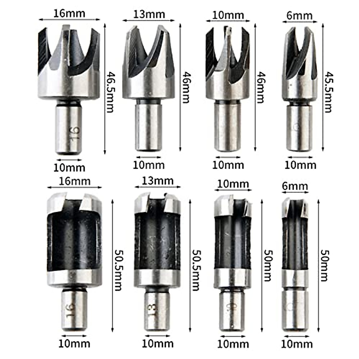 dophee 8Pcs Wood Plug Cutter Drill Bit Set, Straight and Tapered Taper 1/4" 3/8" 1/2" 5/8" Cutting Tool Cork Drill Bit Knife for Woodworking