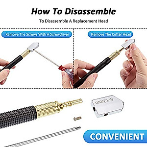 Glass Cutter Tool Mirror Cutting Tool with 2-6 mm, 5-12 mm, 12-20 mm Glass Cutter Head and Screwdriver Oil Dropper Glove for Glass Tiles Mirror Cutting