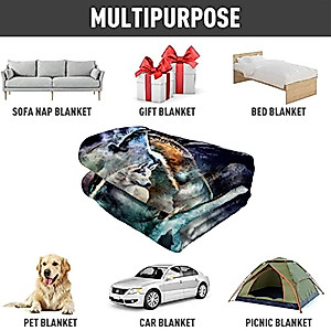HommomH 60" x 80" Blanket Comfort Cozy Soft Warm Throw One Sides Bidding Dreamcatcher Cool Wolf Howling Moon Animal