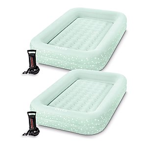Intex Kids Travel Air Mattress Inflatable Bed Set with Raised Sides and 120V Electric Quick Fill Air Pump with 3 Interconnected Nozzles