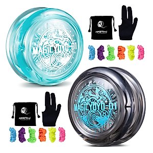 Looping Yoyo D1 Responsive Yoyo for Kids - 2A Loop Yoyo for Beginner, Starter Yoyo Easy to Play Basic String Tricks Yoyo with 12 Yoyo Strings, 2 Bags, 2 Yoyo Gloves(Crystal Black and Crystal Blue)