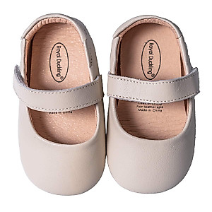 Mowoii Genuine Leather Baby Shoes for Girls Boys Infant Toddler Mary Jane Walking Shoes Prewalker Princess Wedding Dress Shoes Ballet Flats，Beige 12-18 Months