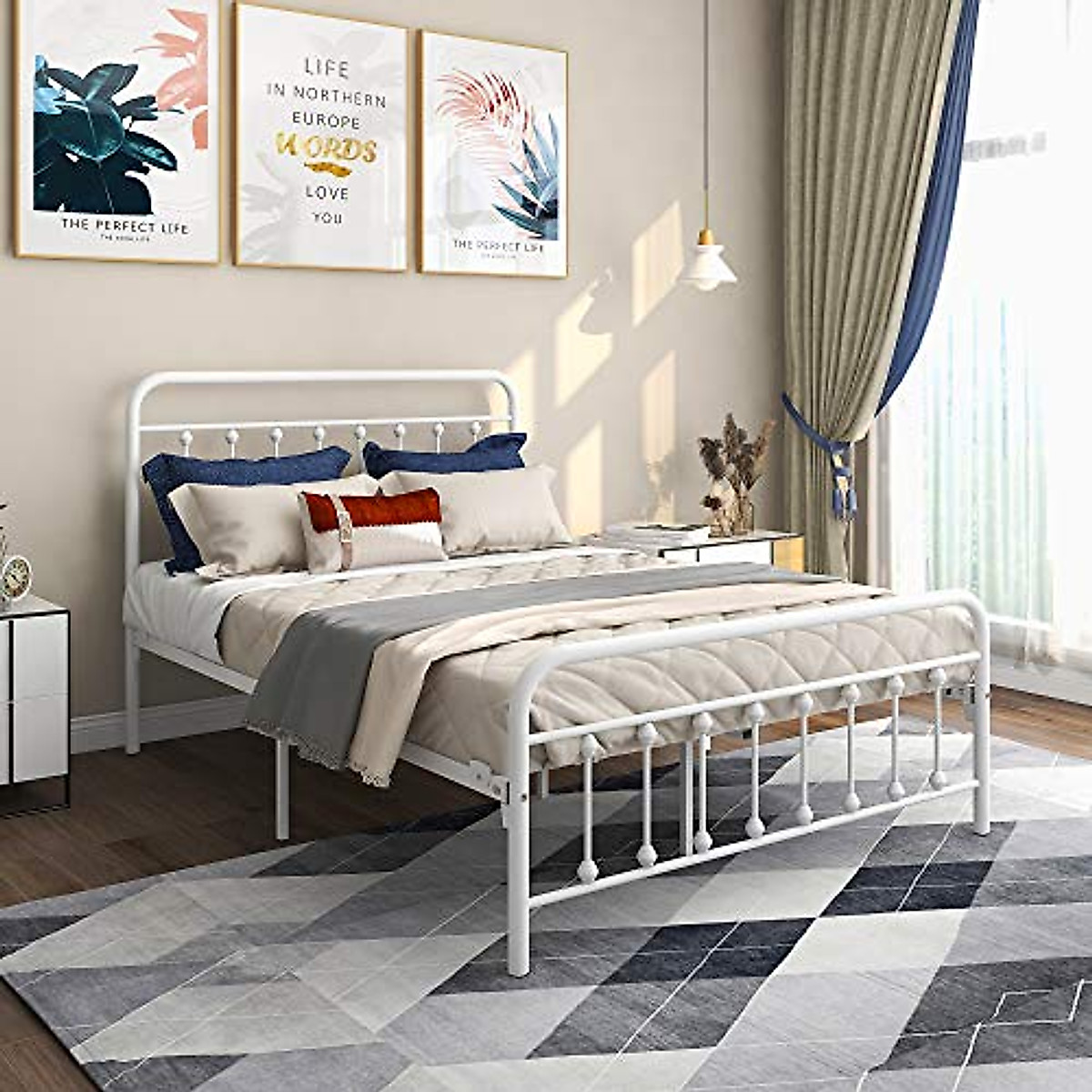 Kefair Full Size Bed Frame 12 Inch Mattress Foundation with Headboard and Footboard Platform Bed Frame，No Box Spring Needed, Easy Assembly(White)
