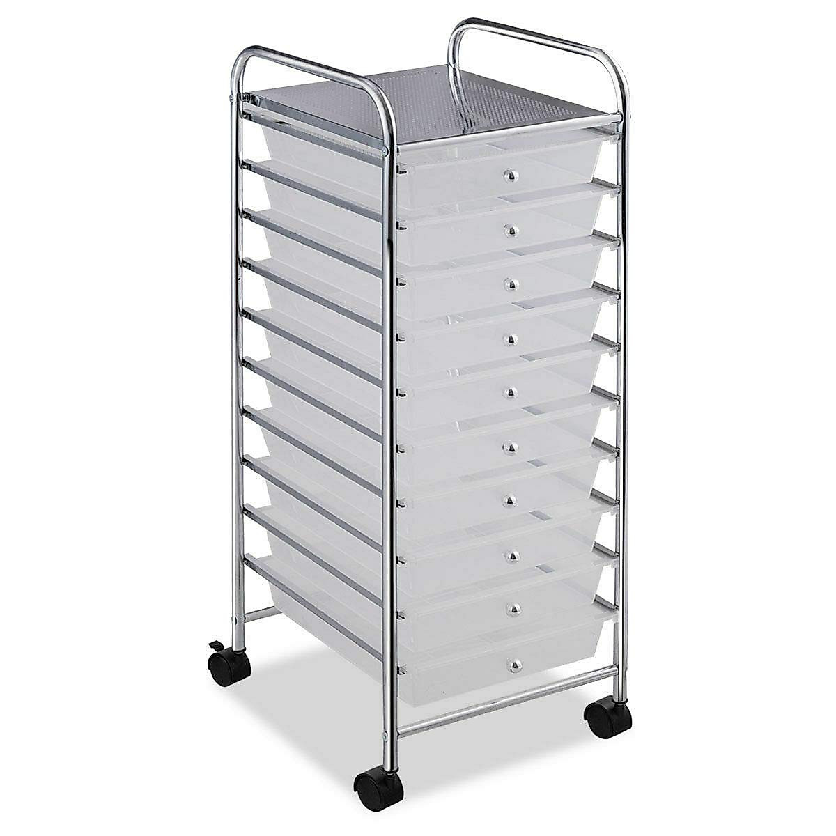10 Drawer Storage Cart Rolling Cart File Scrapbook Paper Mobile Organizer for School Office (Clear)