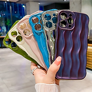 HYUEKOKO Water Ripple Pattern Case for iPhone 13 Pro Max Soft TPU Shockproof Camera Protective Back Cover for Women Girl Curly Wave Frame Phone Case for iPhone 13 Pro Max 6.7 Inch White