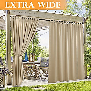 RYB HOME Porch Curtains Outdoor Waterproof - 2 Panels Detachable Top Water Resist UV Block Privacy Thermal Draperies for Patio Pergola Pavilion Spa, W 100 x L 84, Beige