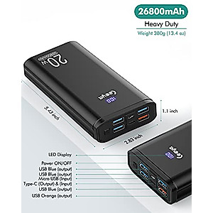 Ceeya Portable Charger PD 20W Battery Pack USB C high-Speed Charging 26800mAh Power Bank LCD Display with Type C Out & in,External Battery Backup for MacBook,iPhone 12,13,14,Samsung,Heated Vest,etc