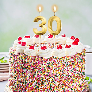 30th Birthday Candles Cake Numeral Candles Happy Birthday Cake Topper Decoration for Birthday Party Wedding Anniversary Celebration Supplies (Gold)