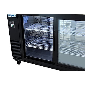 Empura 61" Back Bar Cooler Cabinet with 2 Sliding Glass Doors | Commercial Refrigerator Fridge Beer Soda | 324 12-oz Bottles Capacity, 61.1”W x 24.4”D x 41.7”H, Stainless Steel Countertop, Black, 115v