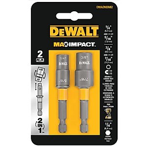 DEWALT Magnetic MAX IMPACT Double Ended Carbon Steel Nut Driver (2-Pack) which includes 1/4 to 5/16 and the 3/8 to 7/16 Nut Drivers for a 1/4'' Impact Driver, (DWADNDMI2)