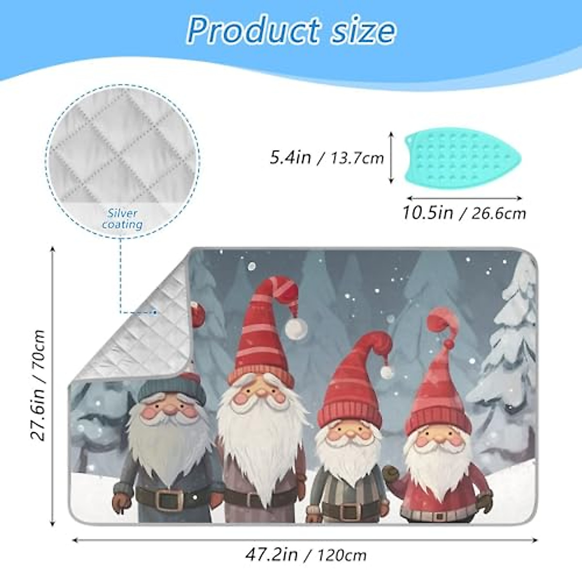 GOODOLD Christmas Gnome Ironing Mat Portable Travel Ironing Pad for Washer,Dryer,Table Top, Iron Board Alternative Cover, Large Heat Resistant Ironing Blanket
