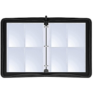 Leatherette 4 Pocket Trading Card Binder Album Holder Pages Folder Protector for Trading Cards Monsters TCG - Toploading 3 Ring Zip Card Binder Album