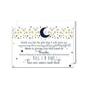 25 Twinkle Little Star Baby Thank You Cards Pack – Boys Baby Shower Notes with Envelopes Set, Prefilled Message, Customizable Personalize Blank Stationery Blue and Gold, New Parents Gift Ideas